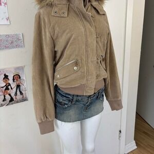 Jackets & Coats | Y2k Tan Corduroy Faux Fur Hooded Bomber Jacket | Poshmark